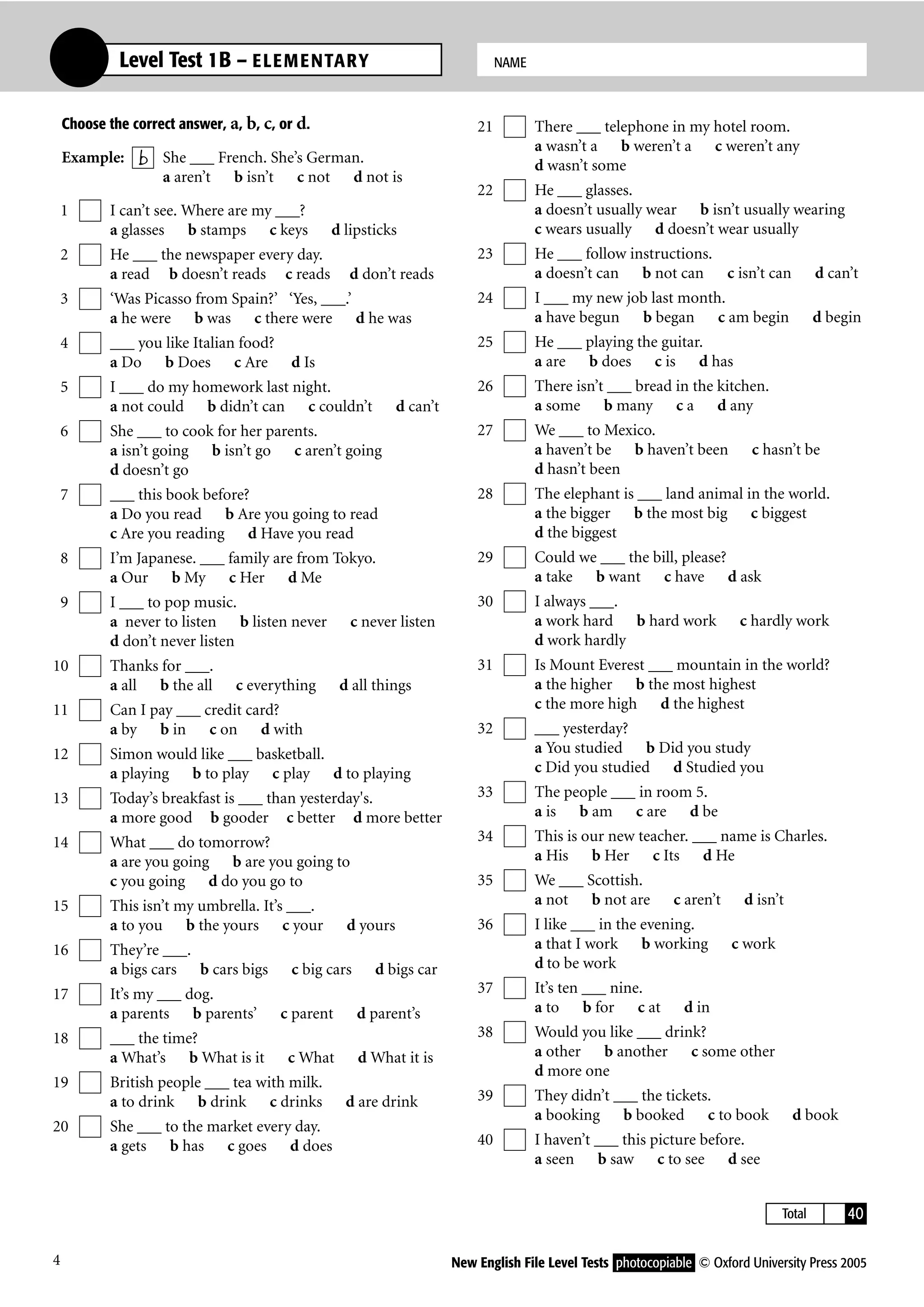 Ef level tests | PDF