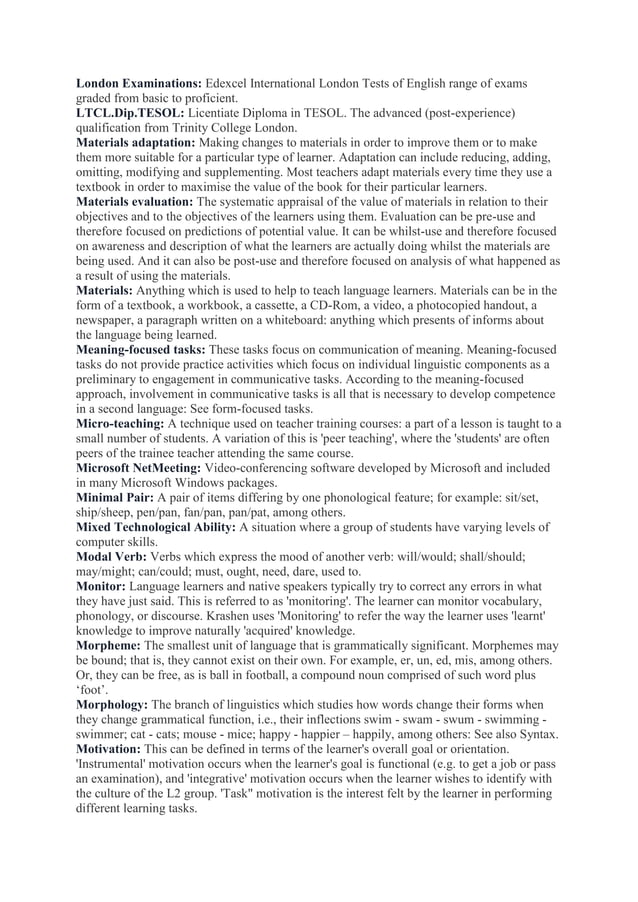 Efl teaching terminology | PDF