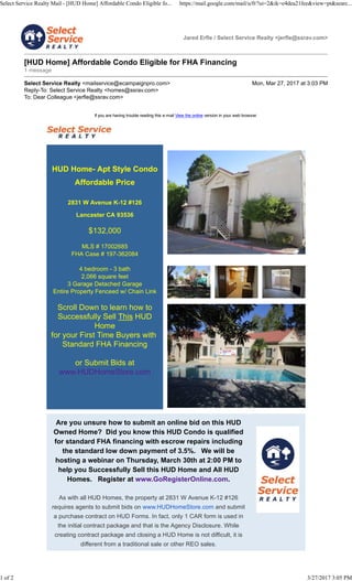HUD Home - e-Flyer Example - 2831 W Avenue K12 #126 Lancaster CA 93536 ...