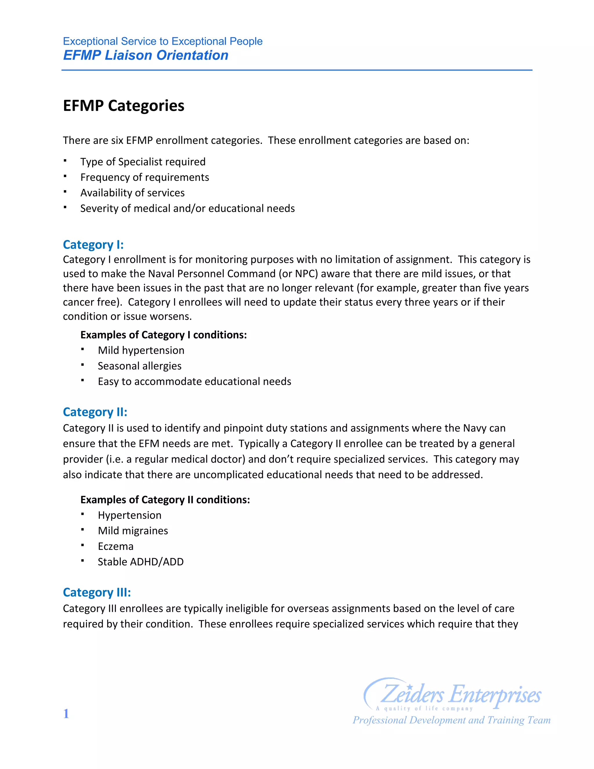 EFMP Categories | PDF