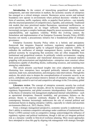 Enterprise Economic Security Policy in Politically Volatile ...