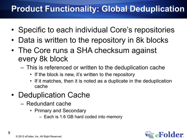eFolder Webinar: a Deep Dive Into Deduplication | PPT