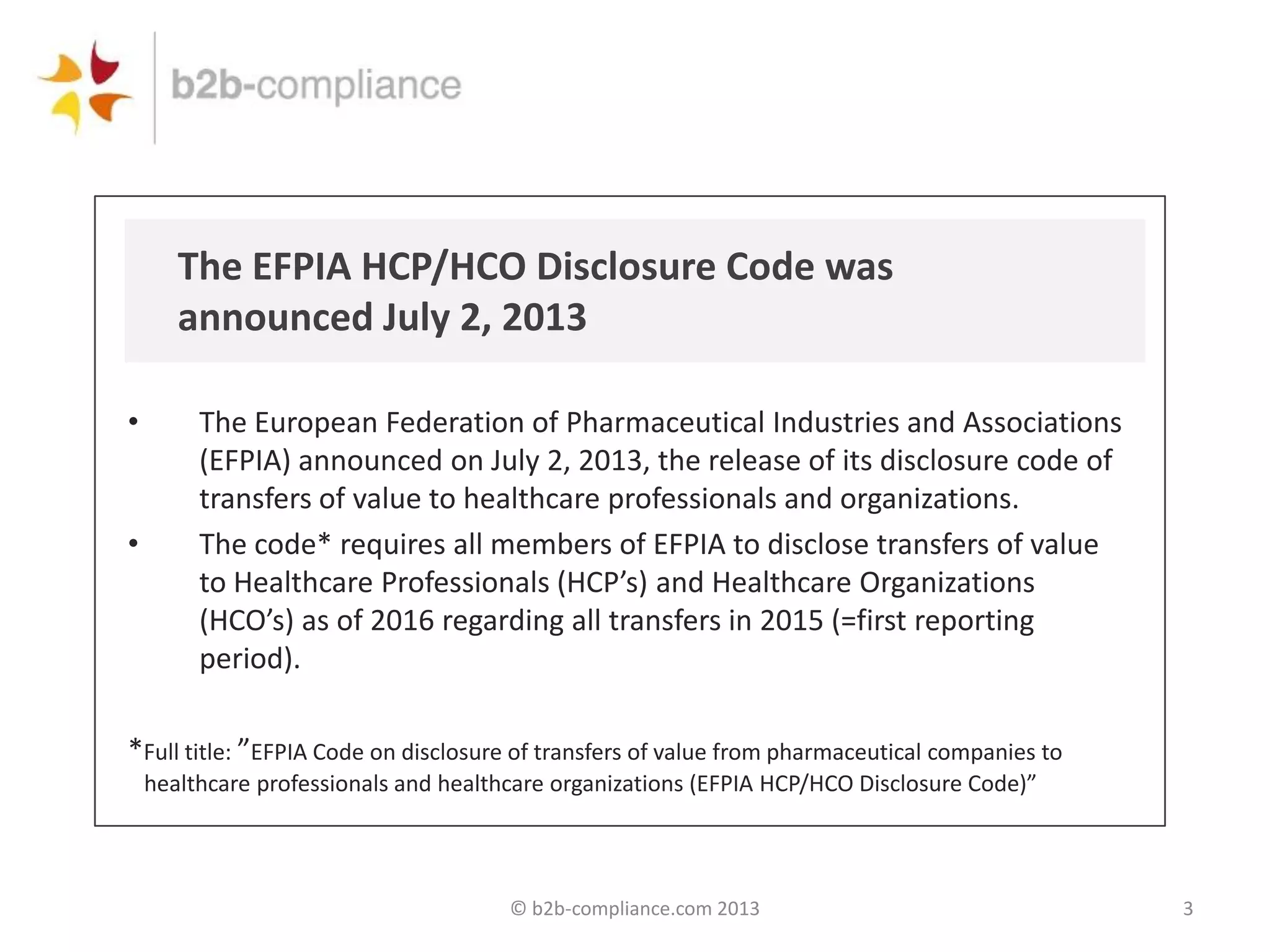EFPIA Pharma Transparency Code - EFPIA Disclosure Code | PPT