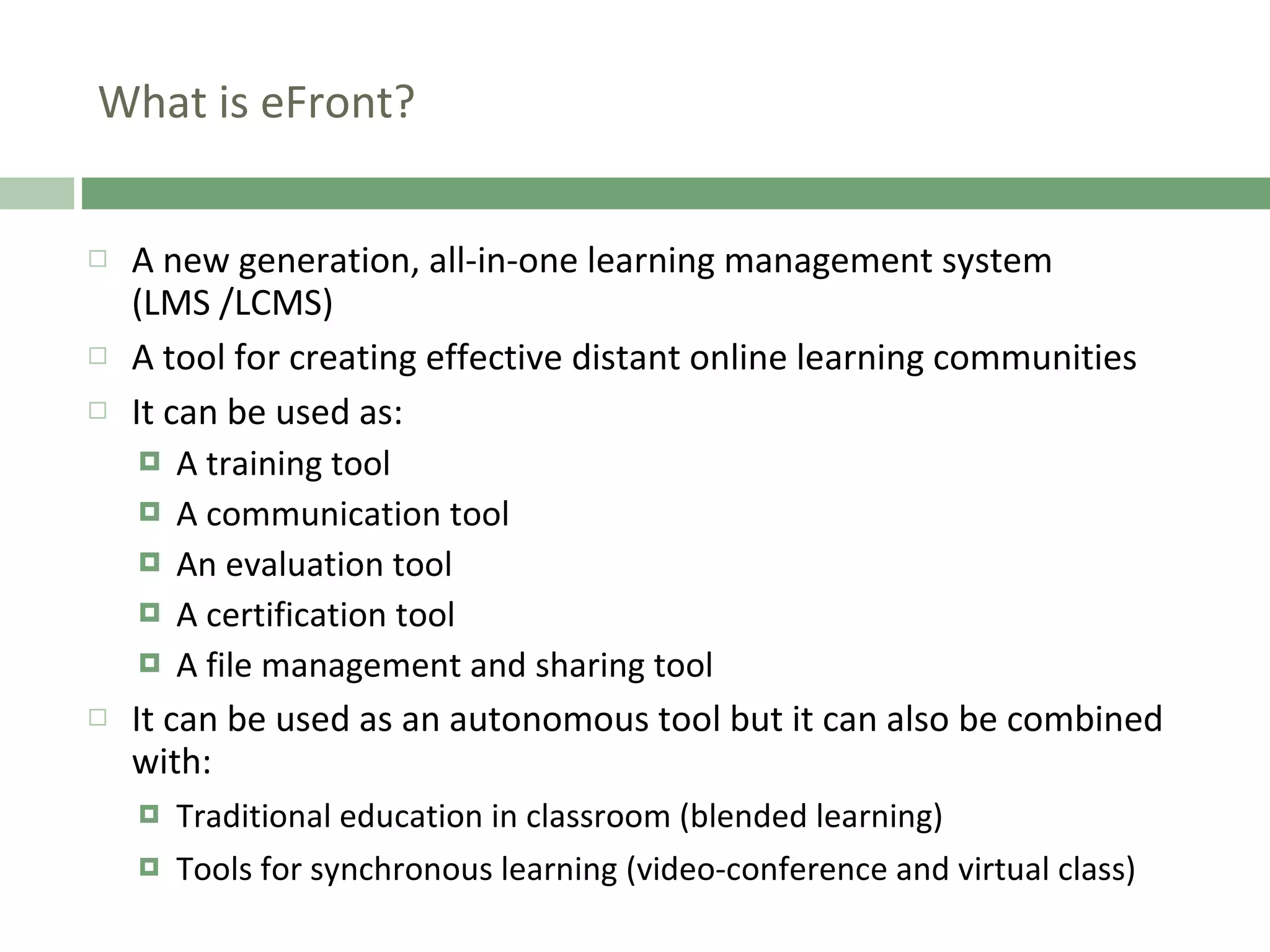 eFront Quick Overview | PPT