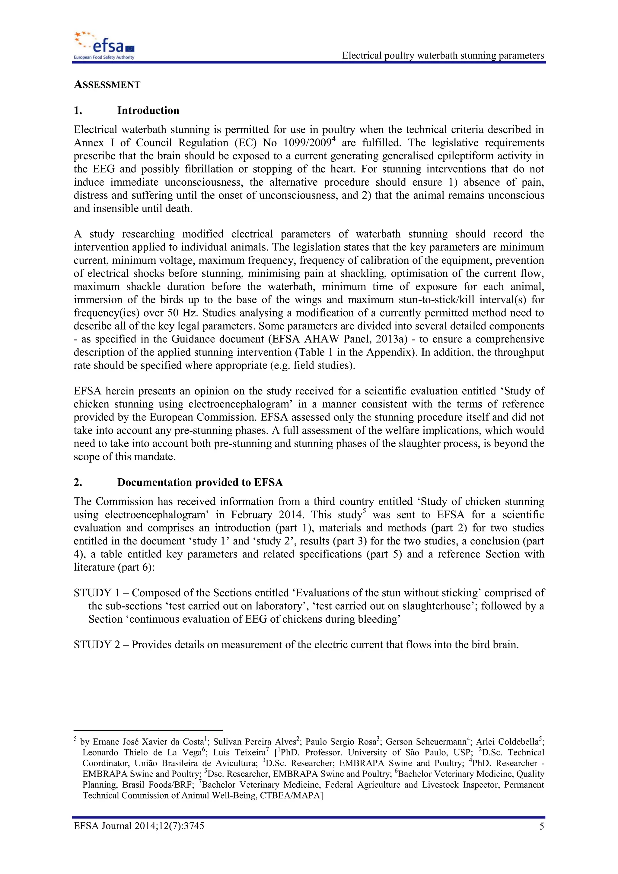 EFSA Opinion on electrical requirements for poultry waterbath stunning ...