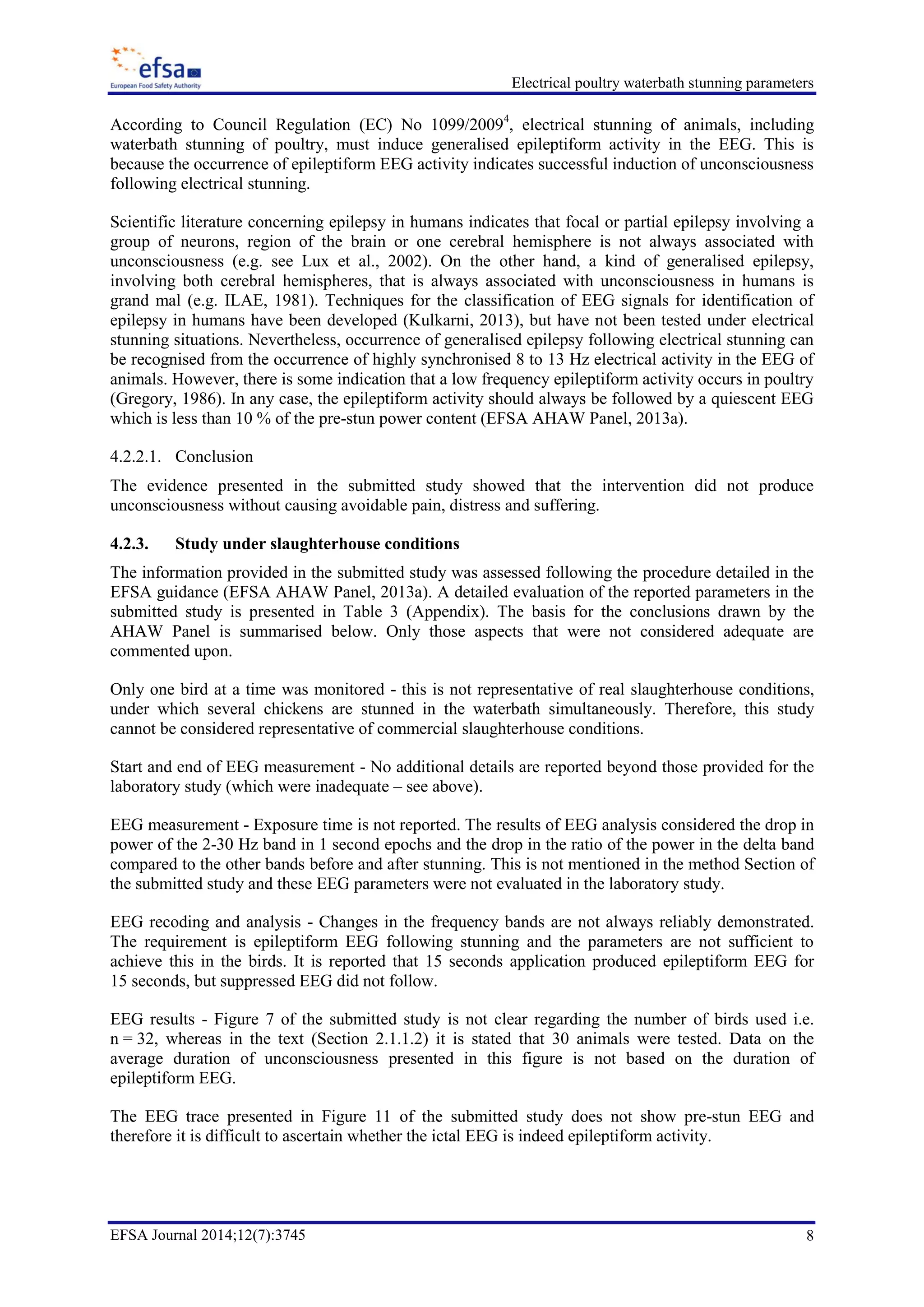 EFSA Opinion on electrical requirements for poultry waterbath stunning ...