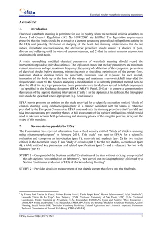 EFSA Opinion on electrical requirements for poultry waterbath stunning ...