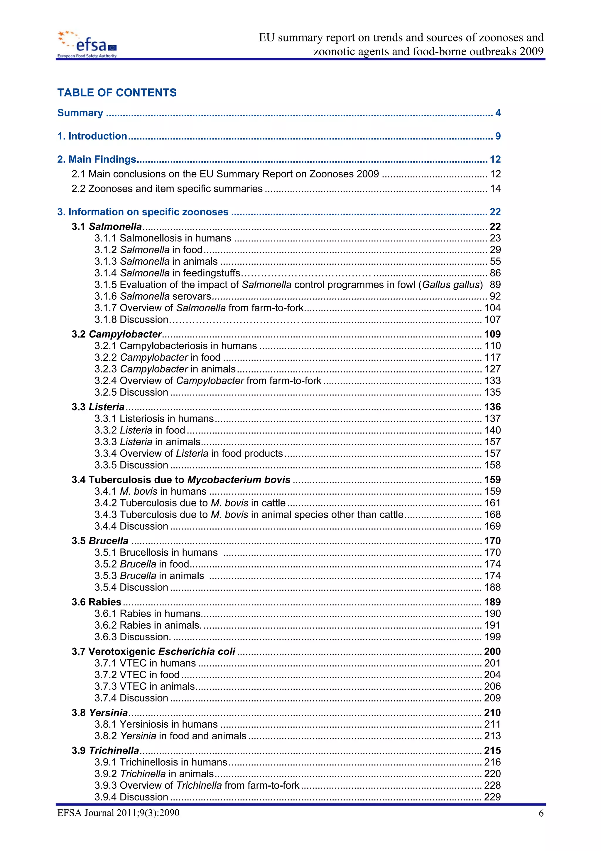 Efsa zoonoses 2009 | PDF