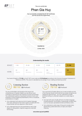 EF SET Certificate: C2 Proficient | PDF