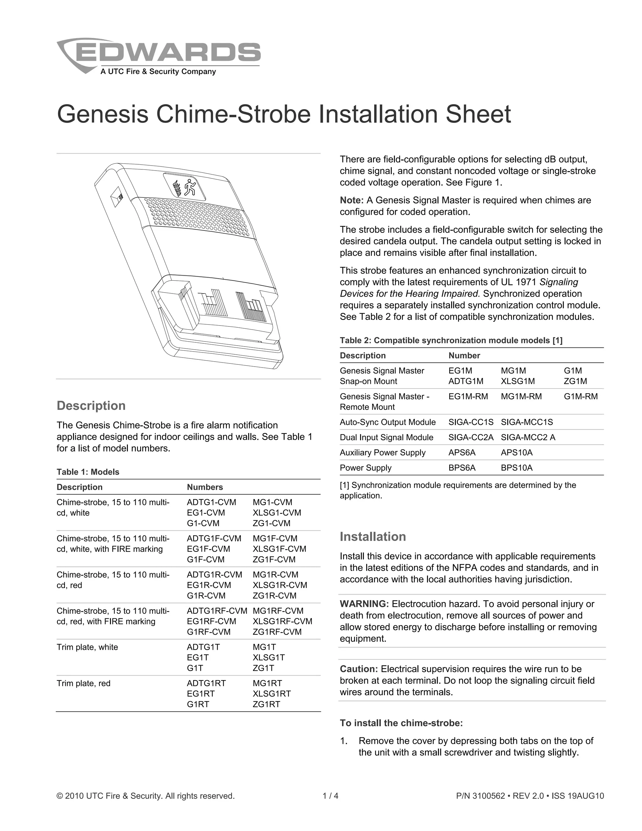 Edwards Signaling EG1R-CVM Installation Manual | PDF