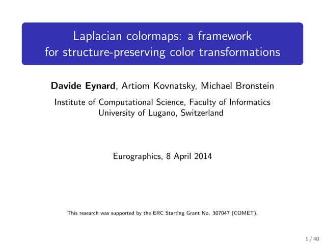 Laplacian Colormaps: a framework for structure-preserving color transformations | PPT