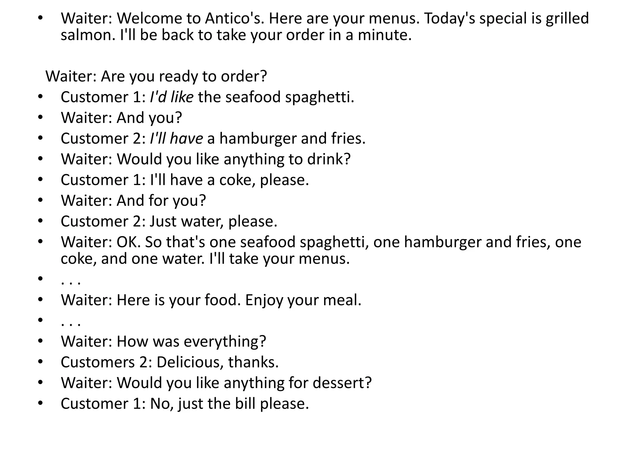 Going to the restaurant conversation club | PPTX