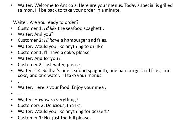 Going to the restaurant conversation club