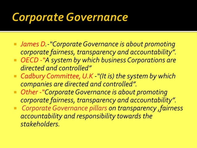 CH- 3 CONCEPTUAL FRAMEWORK OF CORPORATE GOVERNANCE | PPTX | Business ...