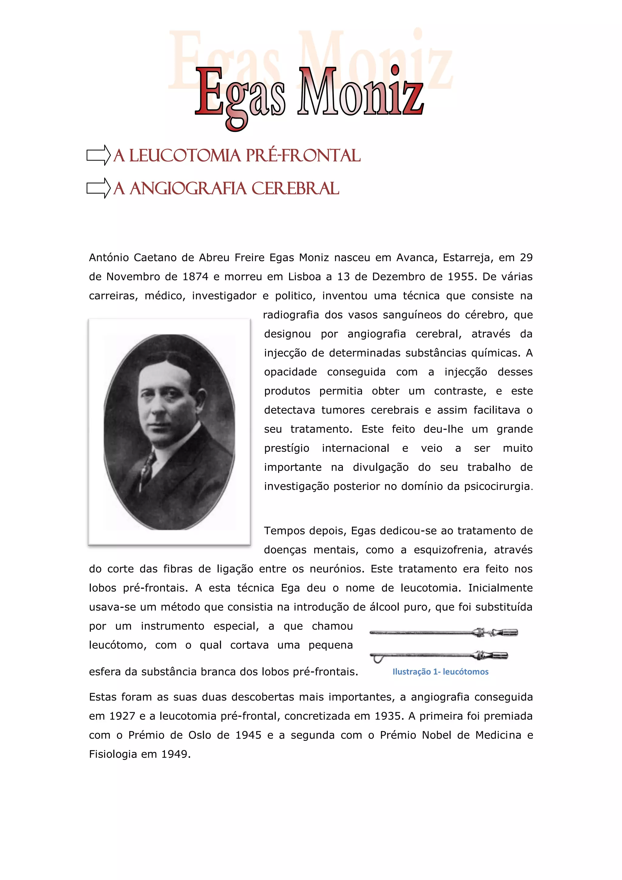 Egas Moniz e a leucotomia pré frontal e a angiografia cerebral | PDF