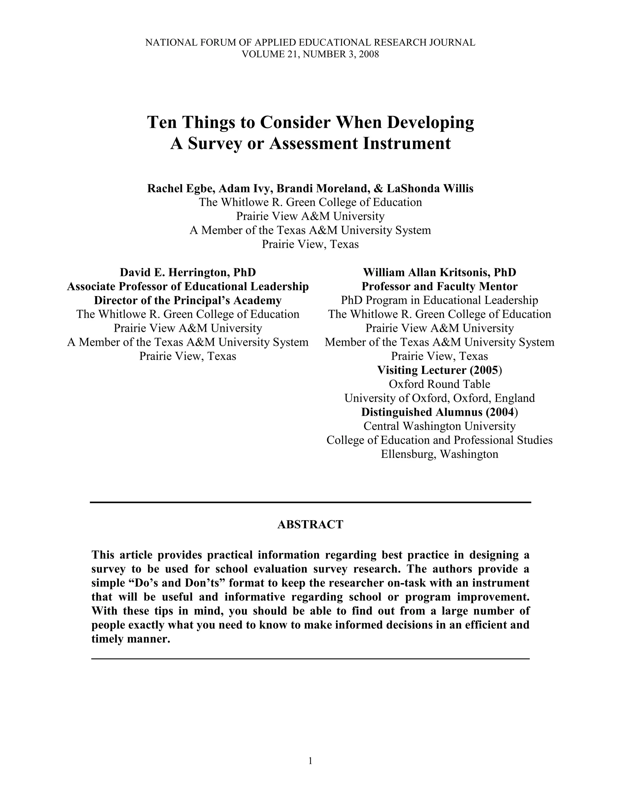 Egbe, rachel ten things to consider when developing a survey or ...