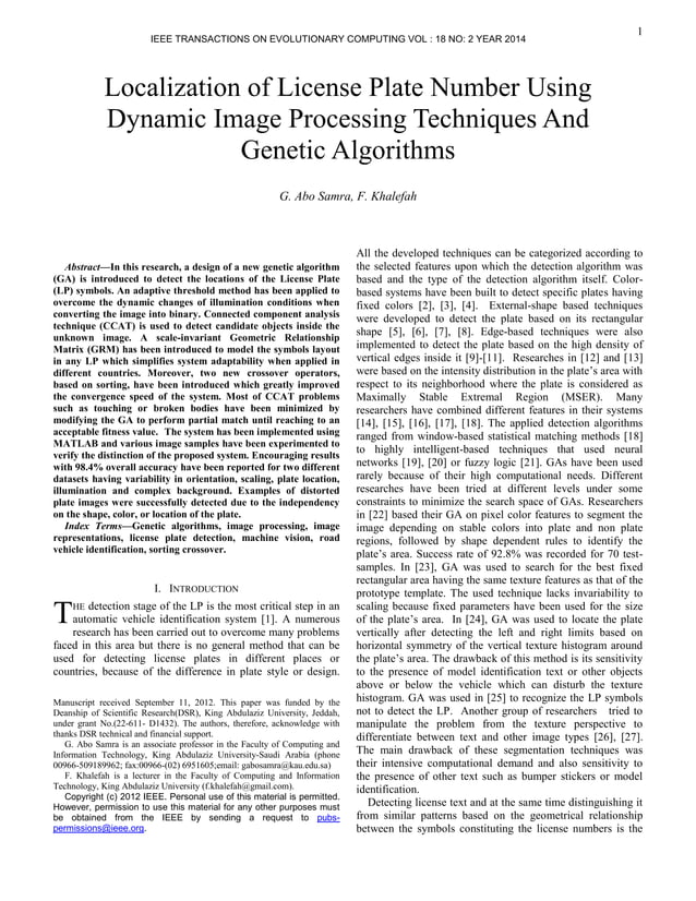 Localization of license plate number using dynamic image processing techniques and genetic ...