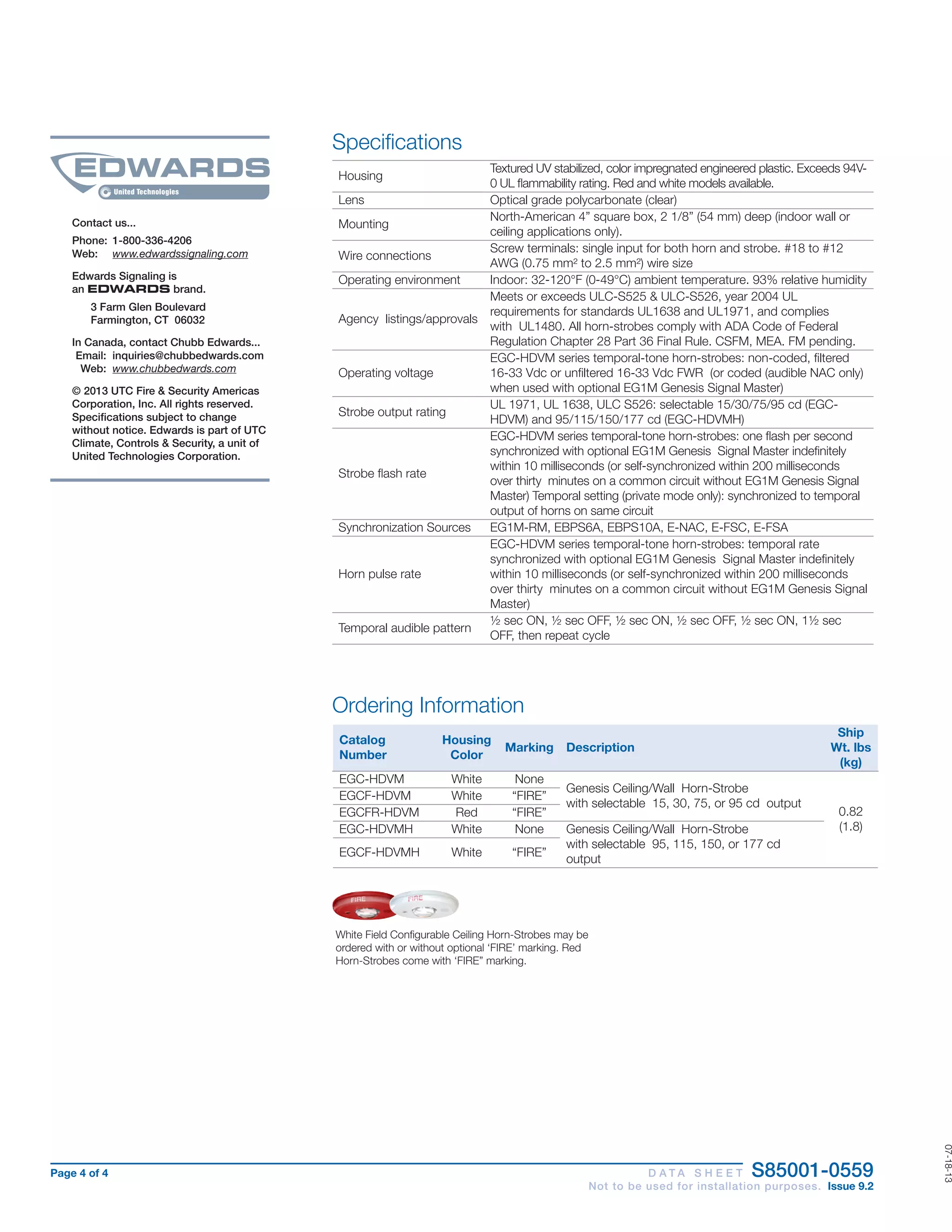 Edwards Signaling EGCF-HDVMH Data Sheet | PDF