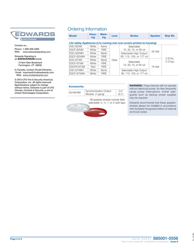 Edwards Signaling EGCF-S7VMH Data Sheet | PDF