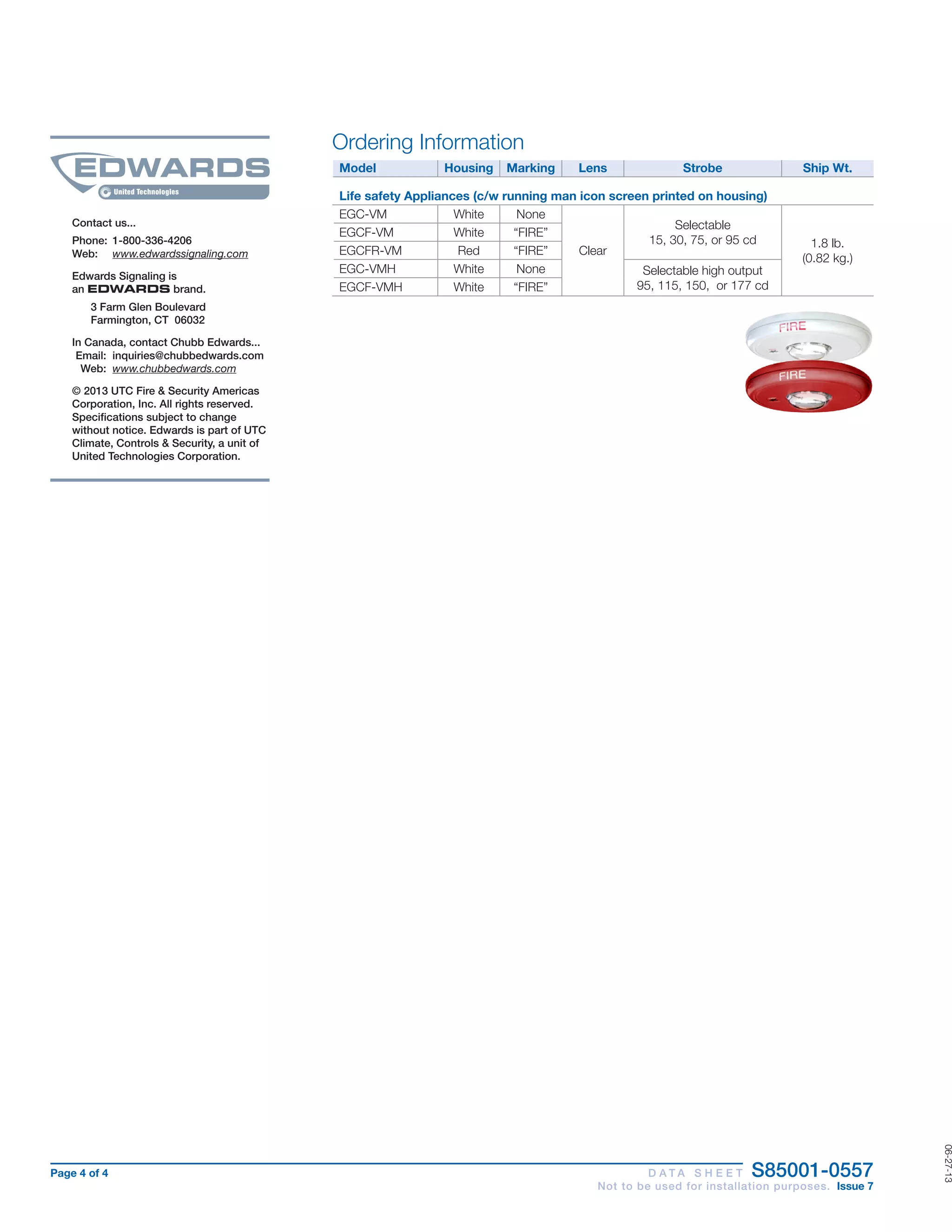 Edwards Signaling EGCF-VM Data Sheet | PDF