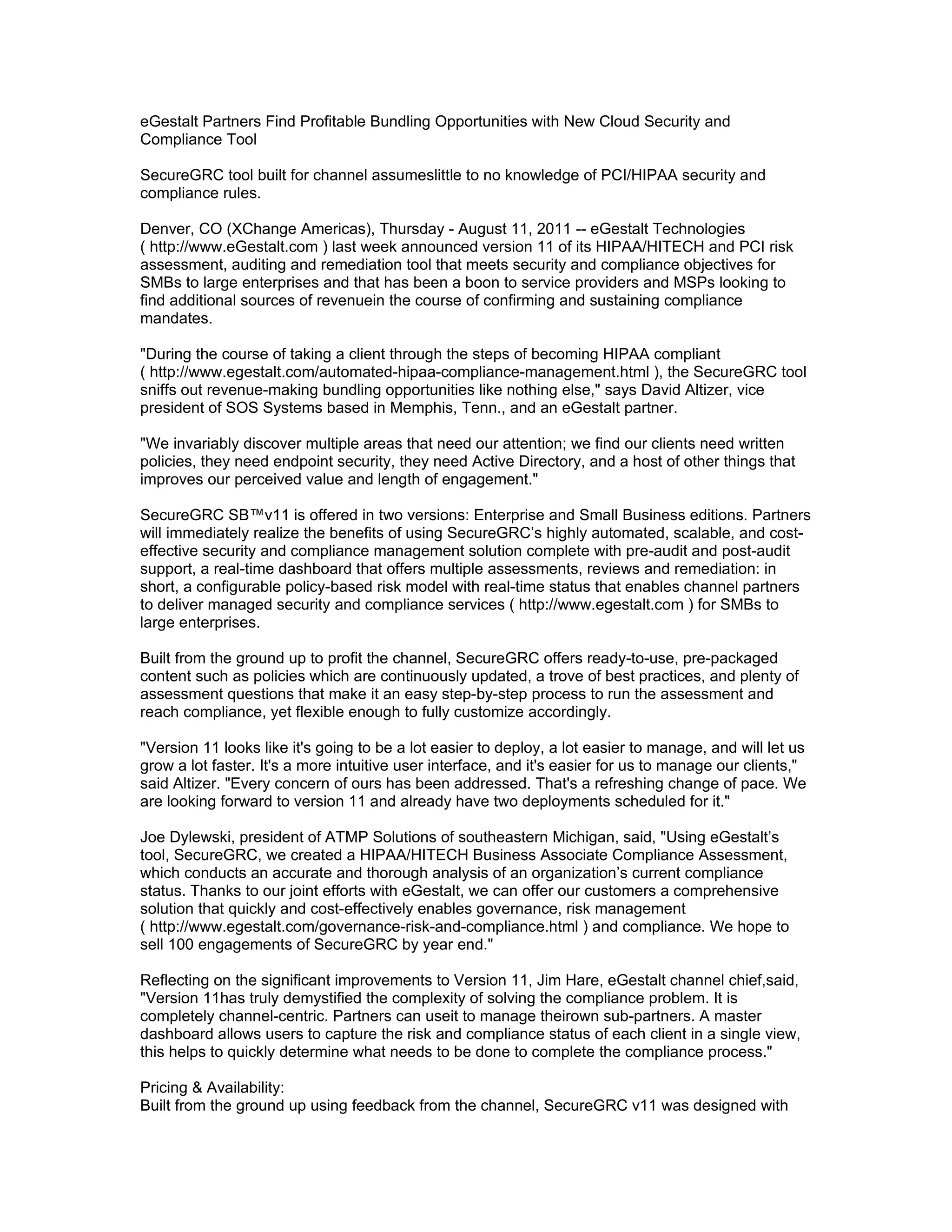 eGestalt Partners Find Profitable Bundling Opportunities with New Cloud Security and Compliance ...