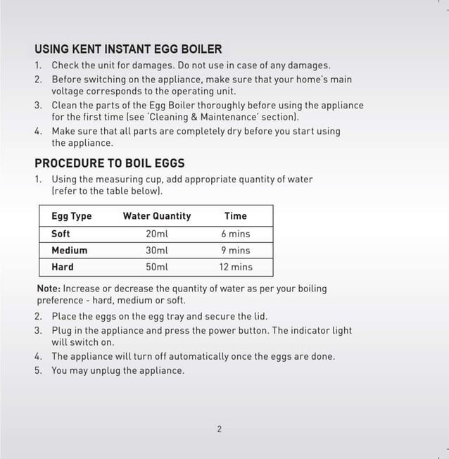 KENT Egg Boiler Instruction Manual | PDF