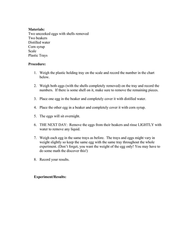 Egg Osmosis Experiment | DOC