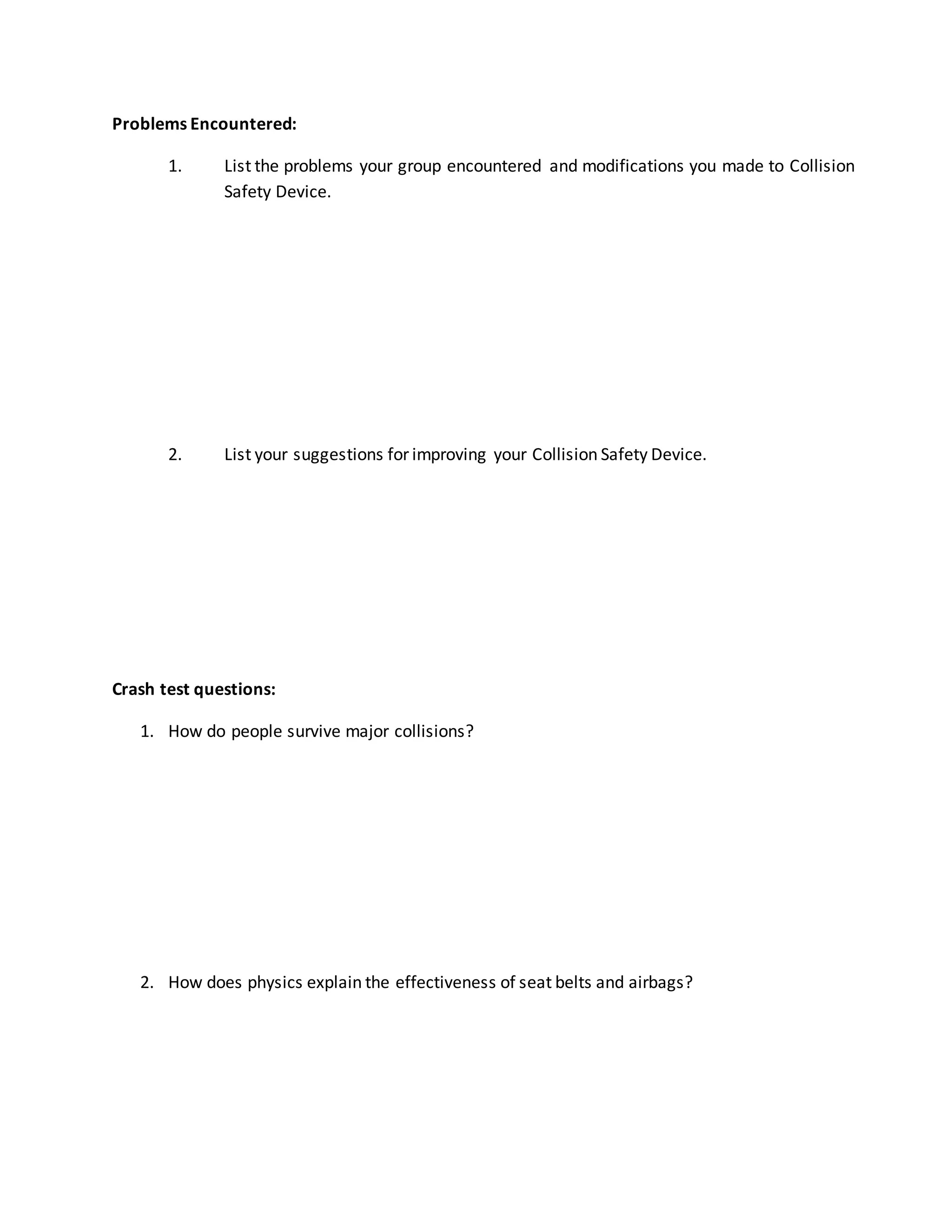 Egg crash. designing collision safety device lab | DOCX