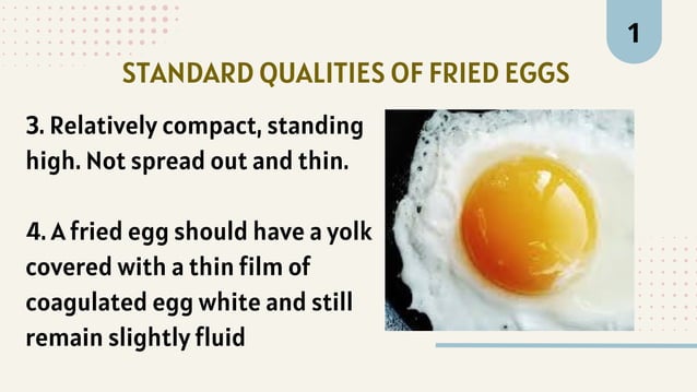 EGG DISHES(T.L.E-10)(standard qualities of fried eggs, types of fried eggs).pptx. | PDF