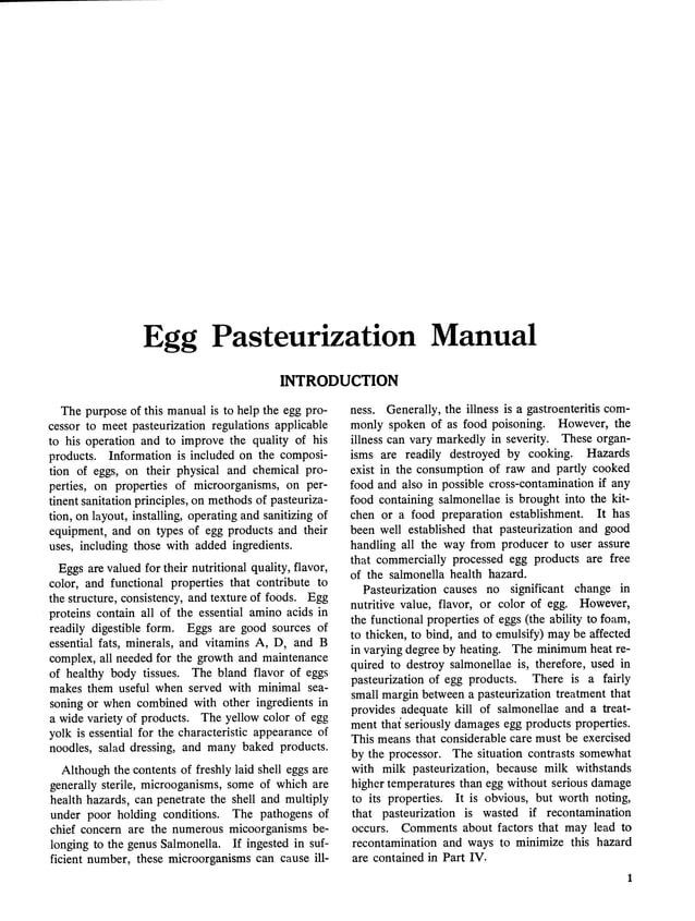 Egg Pasteurization Manual.pdf | Agriculture | Industries