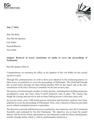 EGI-Letter-Lok-Sabha.pdffk,p[fk[fkpprfkpo | PDF
