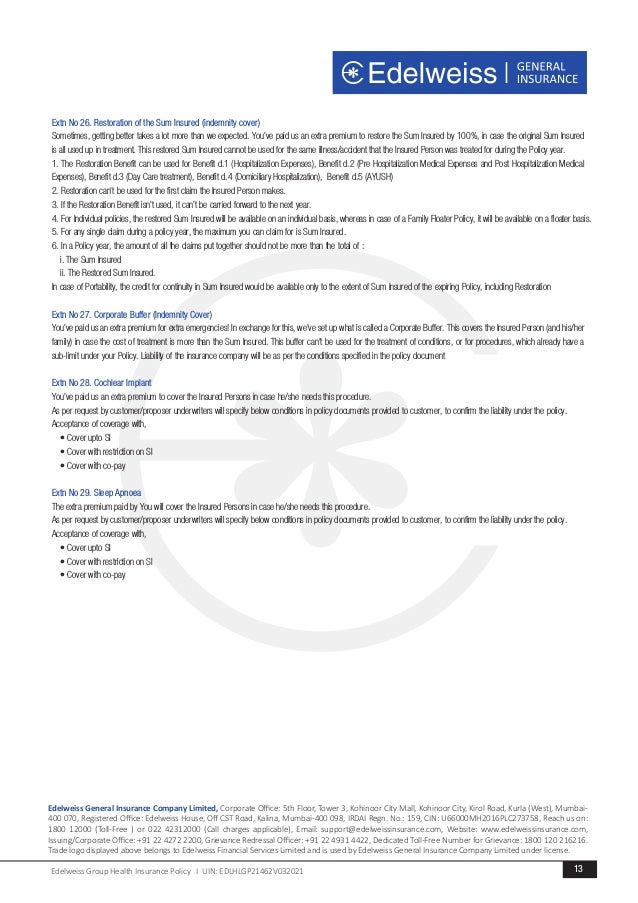 Group Health Endorsement By Edelweiss General Insurance | PDF