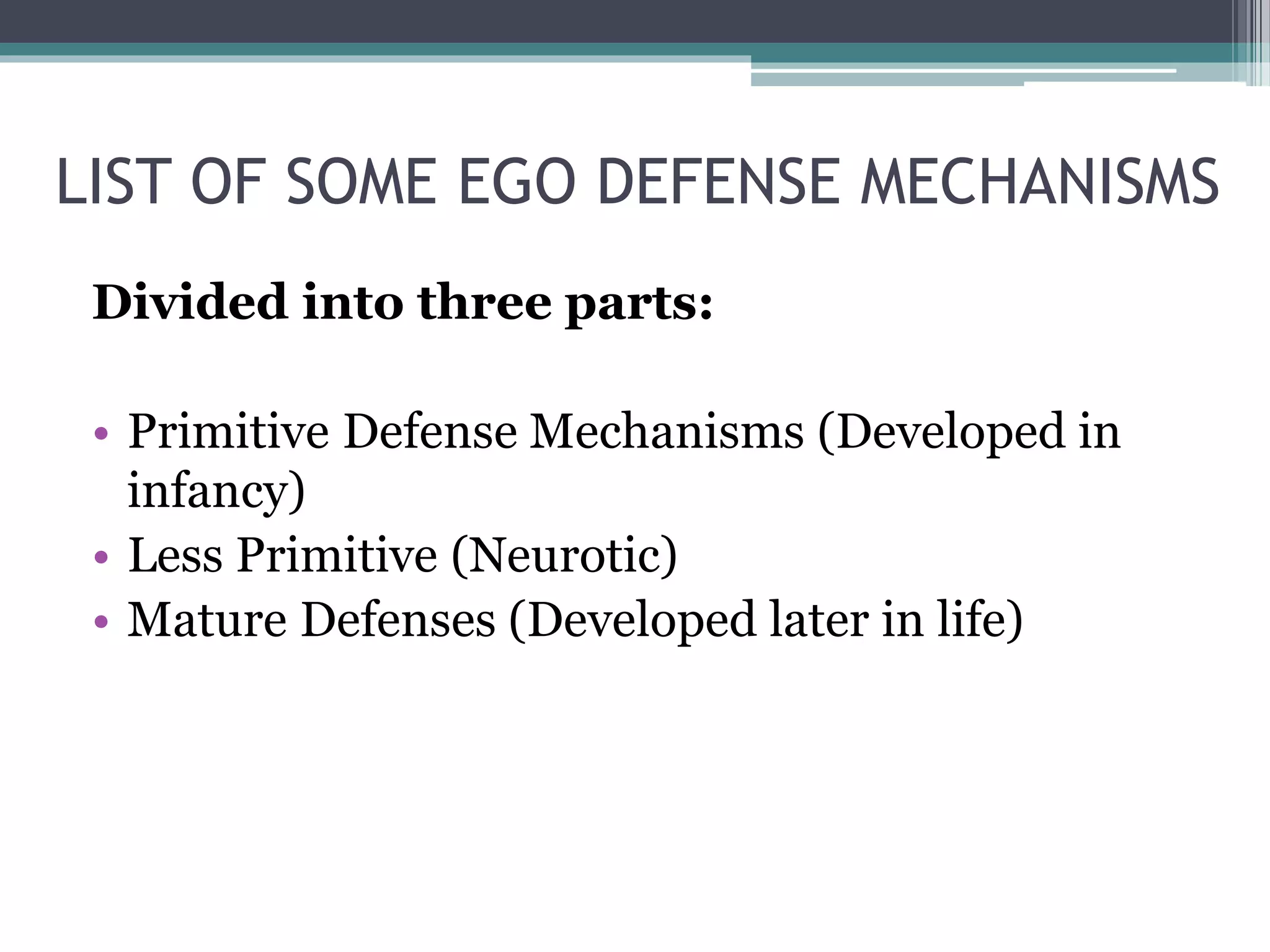 Ego defense mechanisms | PPTX | Mental Health | Diseases and Conditions