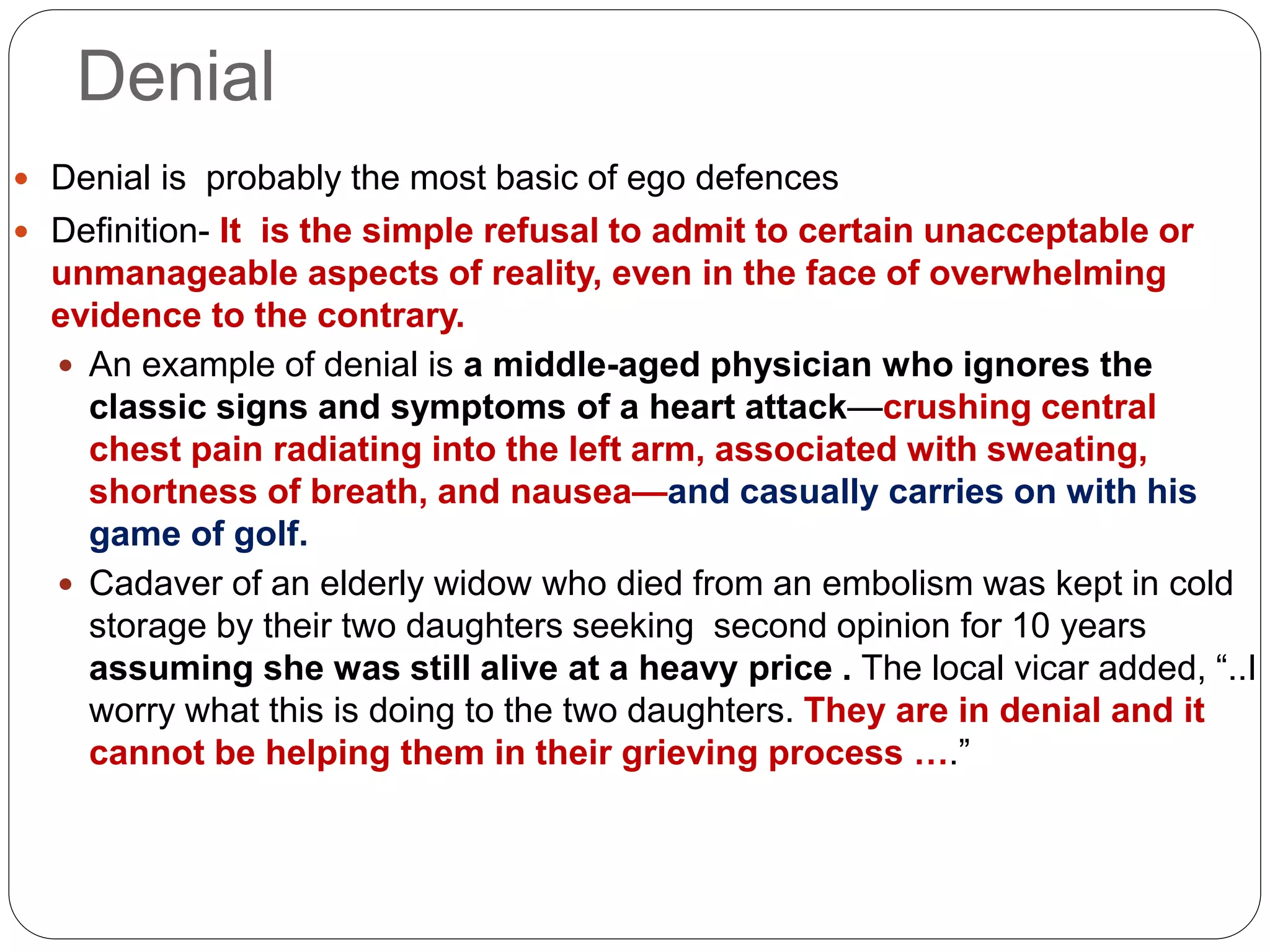 Ego defense mechnism part 1 denial | PPTX