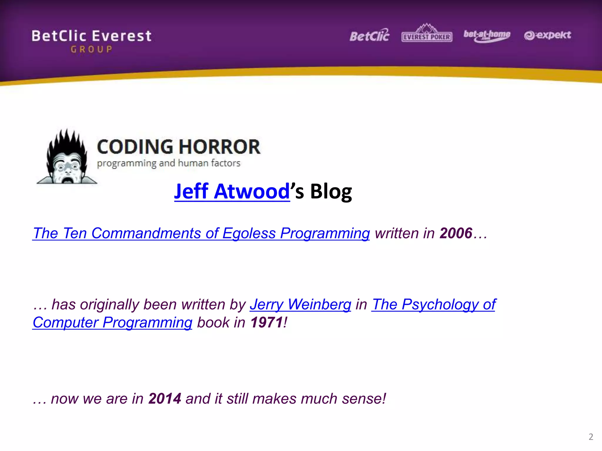 The Ten Commandments of Egoless Programming | PPT