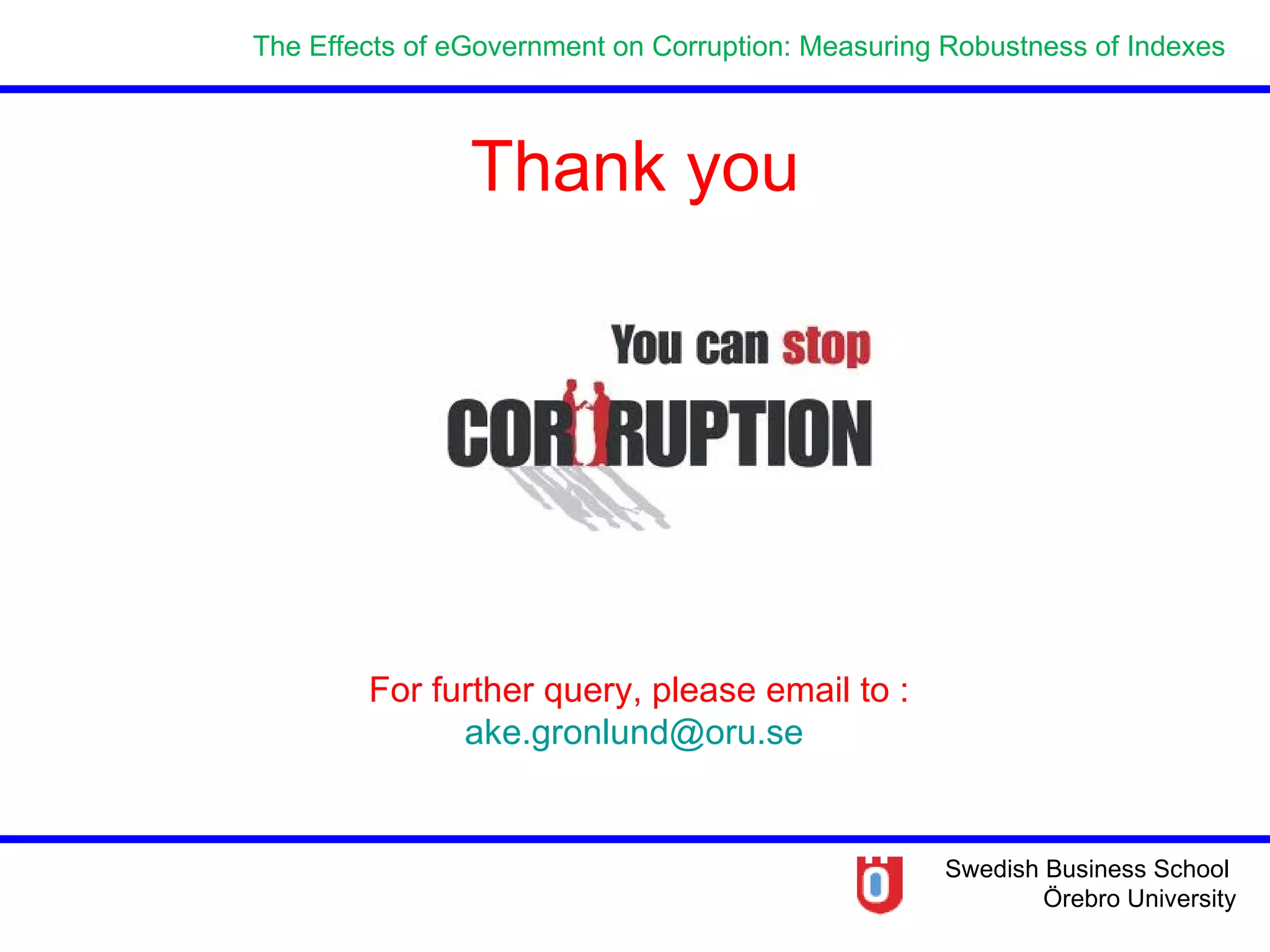 E gov versus corruption - test of indexes | PPT