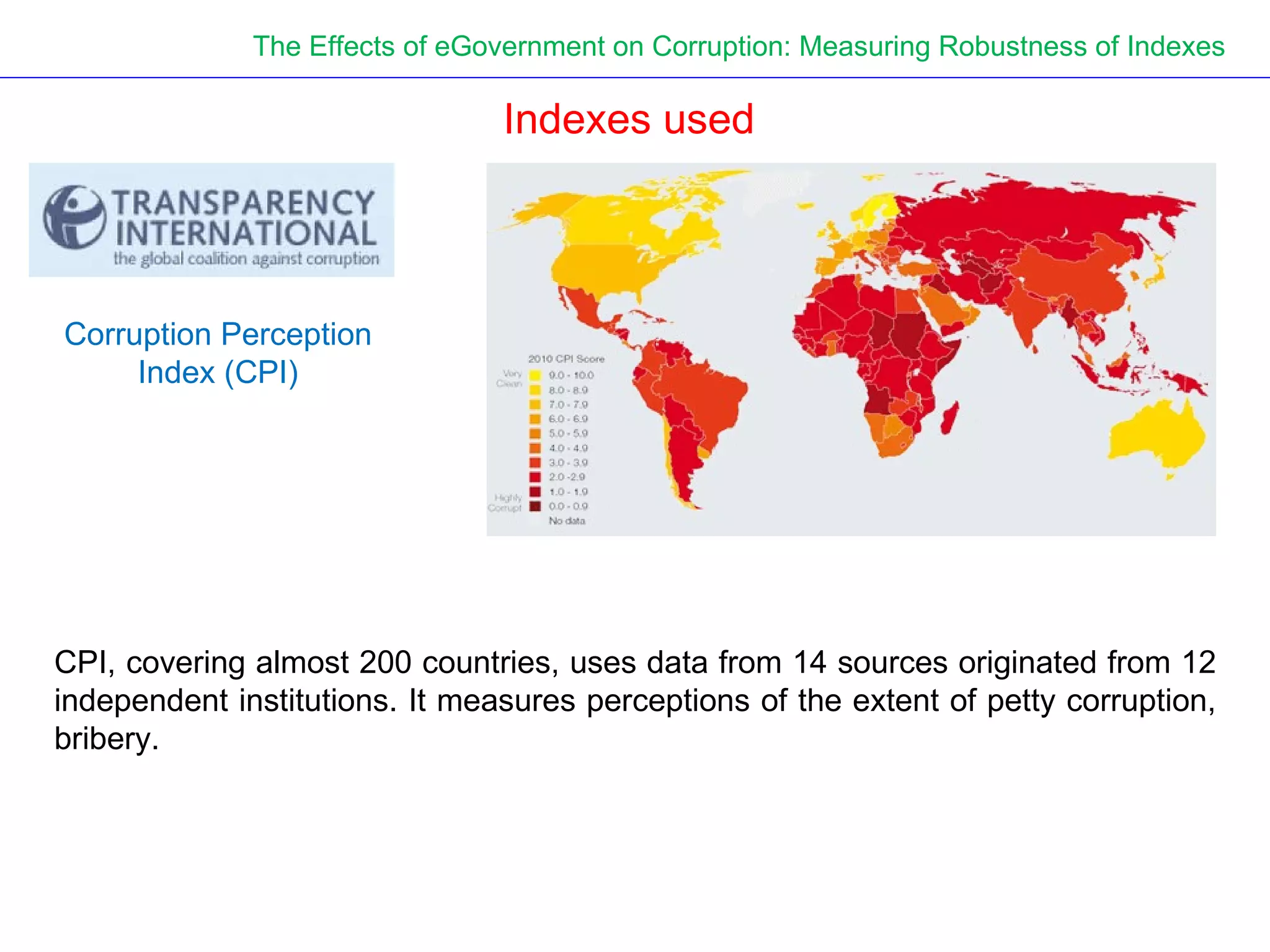 E gov versus corruption - test of indexes | PPT