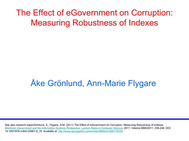 E gov versus corruption - test of indexes | PPT