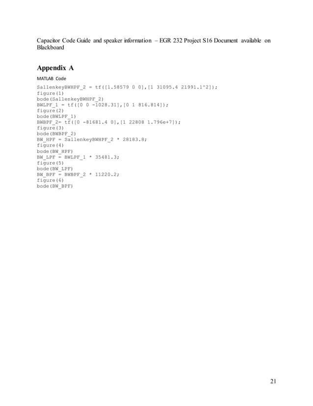 Design of Filter Circuits using MATLAB, Multisim, and Excel | DOCX