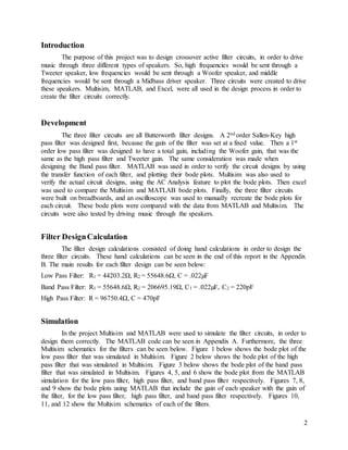 Design of Filter Circuits using MATLAB, Multisim, and Excel | DOCX