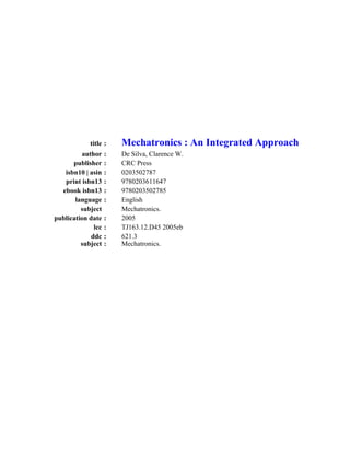 Mechatronics integrated aproach | PDF
