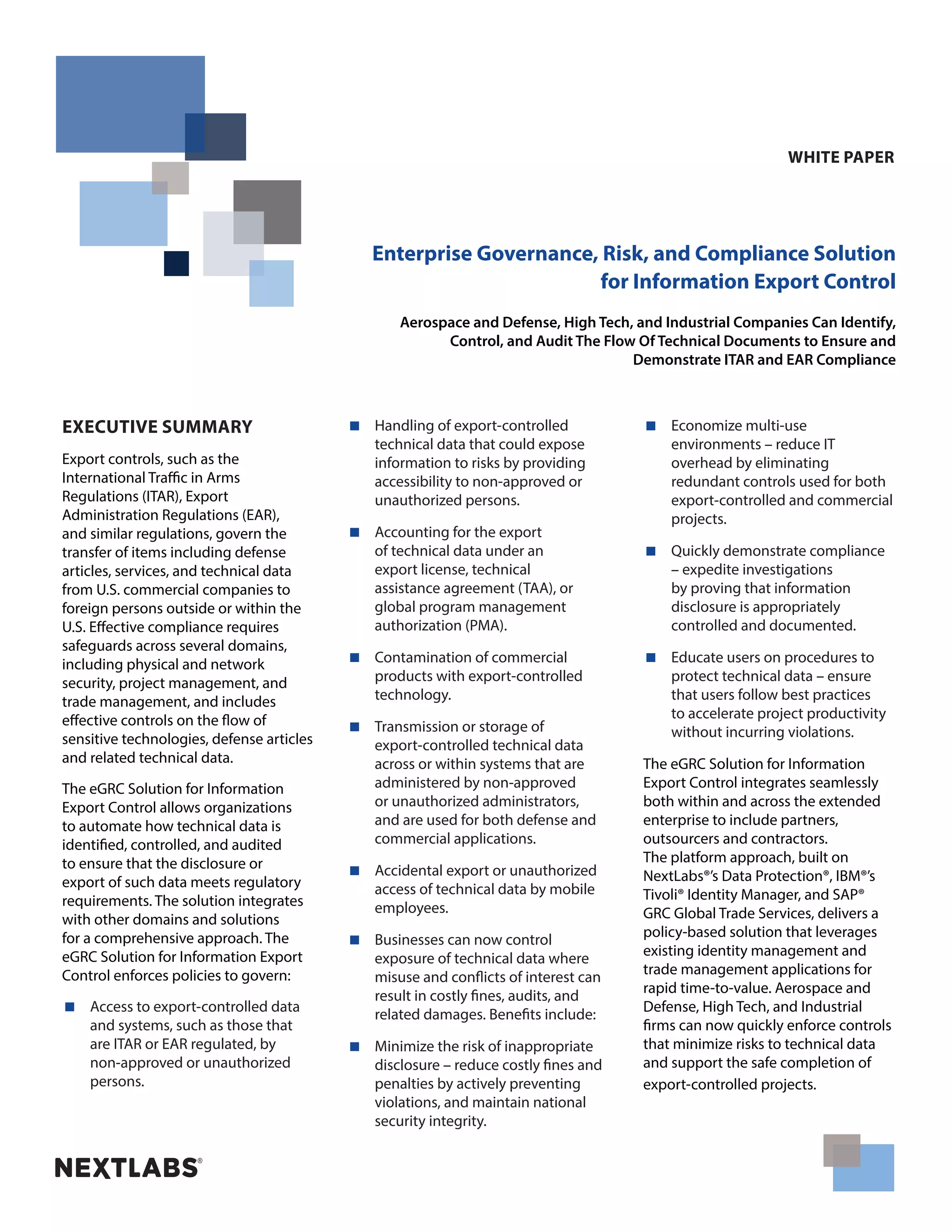 eGRC for Information Export Control | PDF