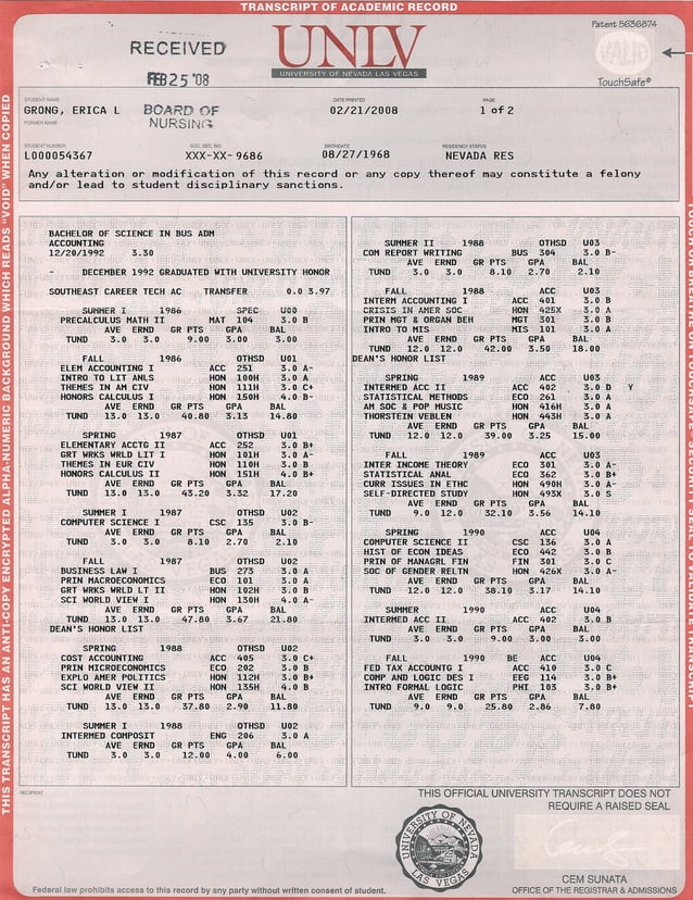 UNLV Transcript - page 2 of 2 | PDF
