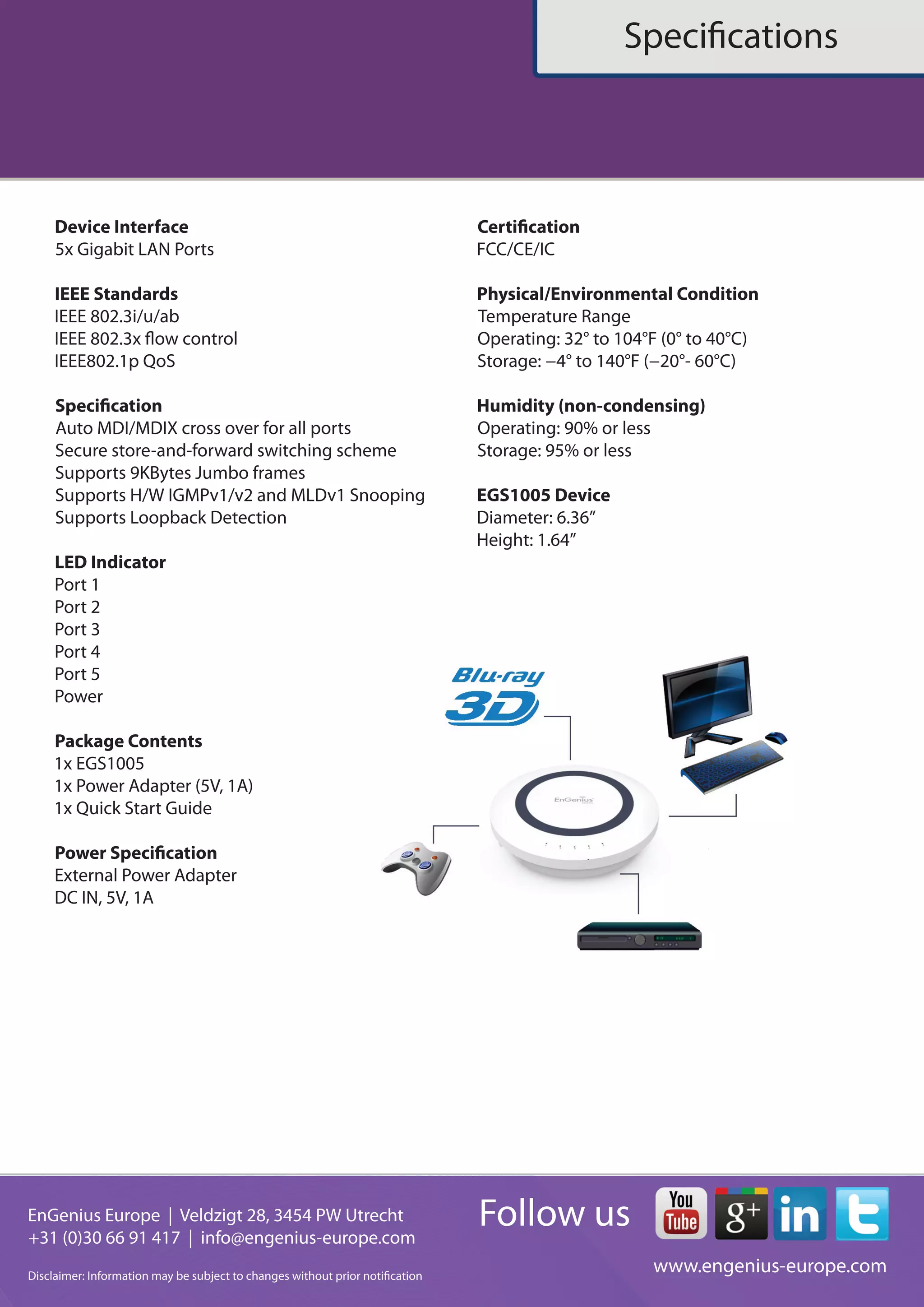 Datasheet EnGenius EGS1005 | PDF