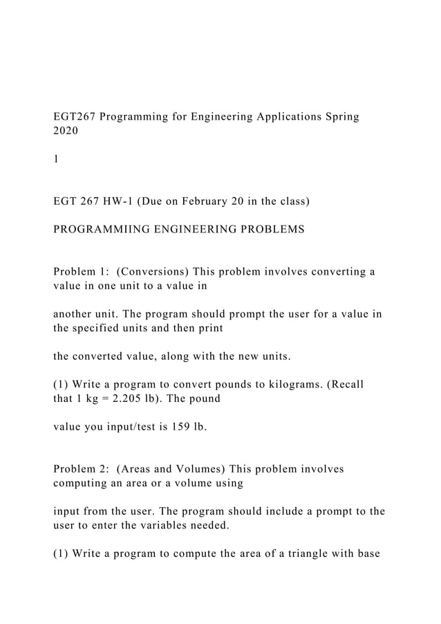 EGT267 Programming for Engineering Applications Spring 2020 .docx