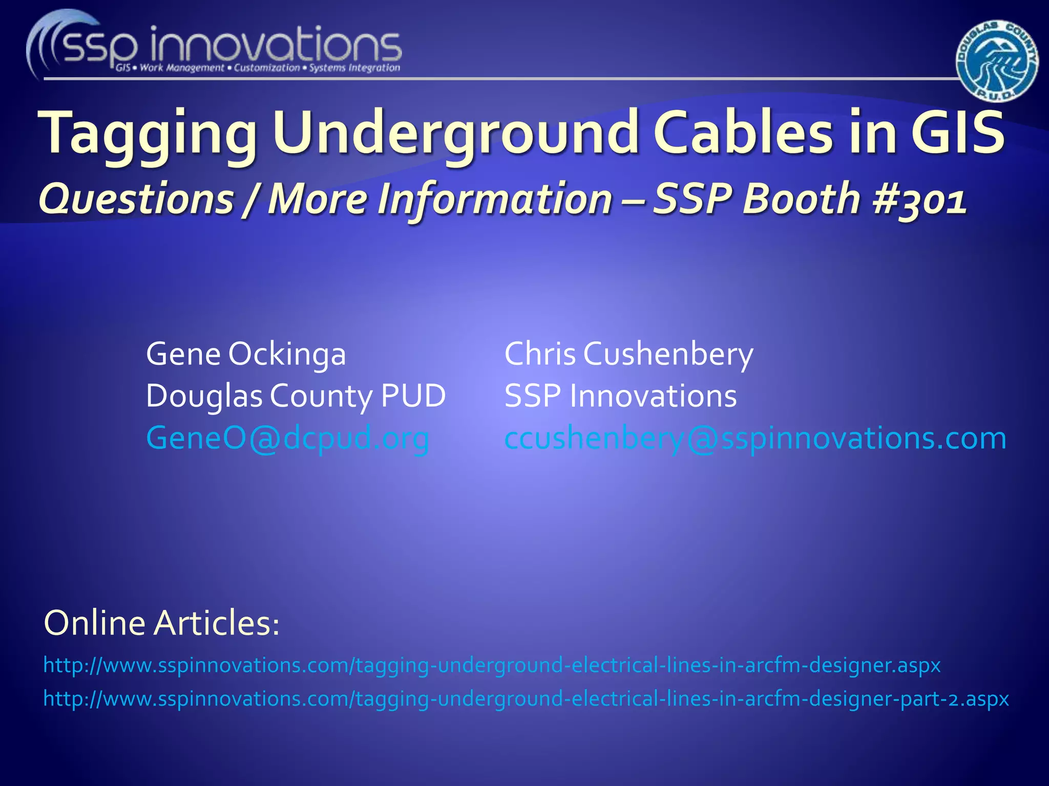 Tagging Underground Utility Cables in Esri & Schneider Electric GIS | PPT