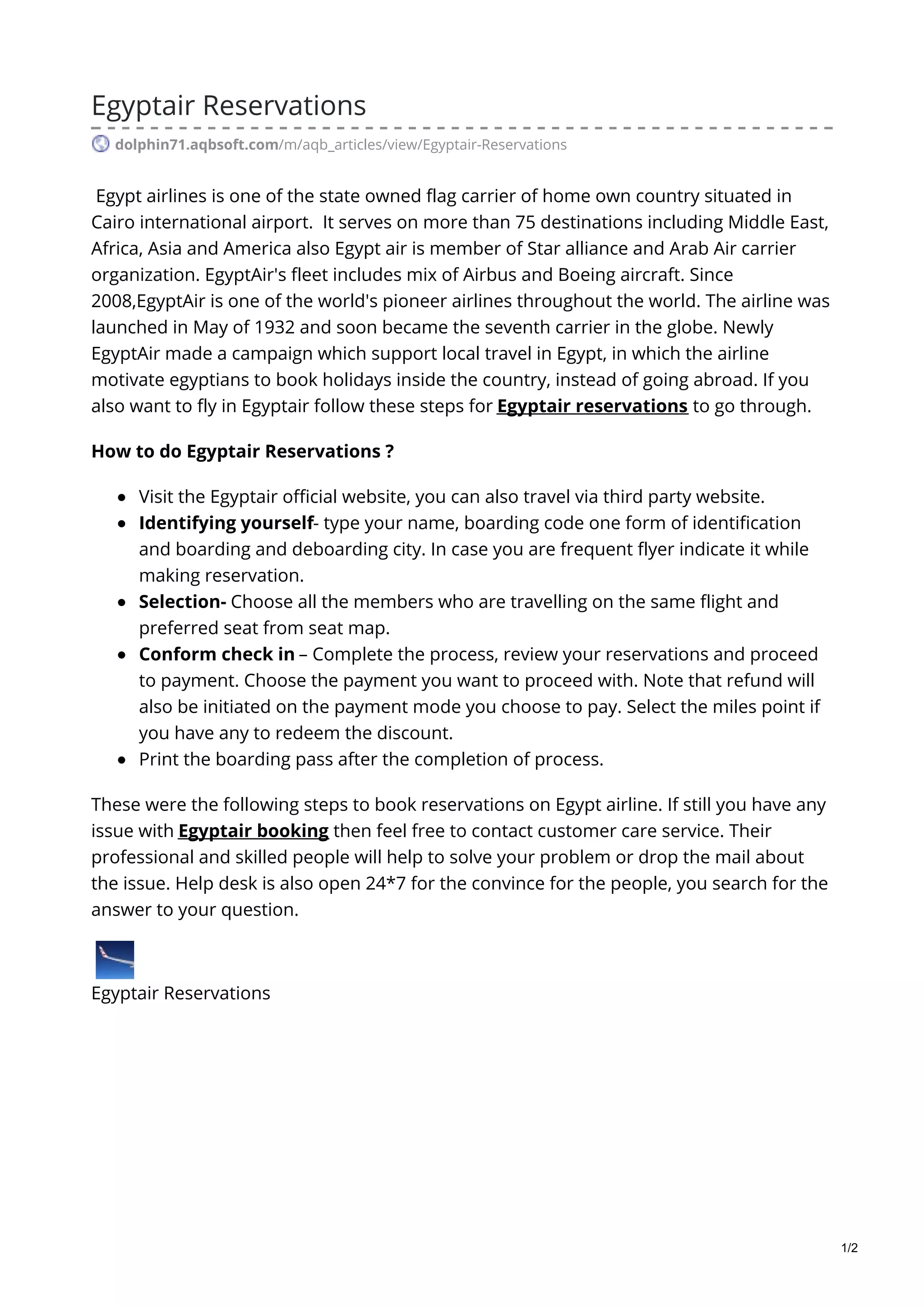 Egyptair reservations | PDF