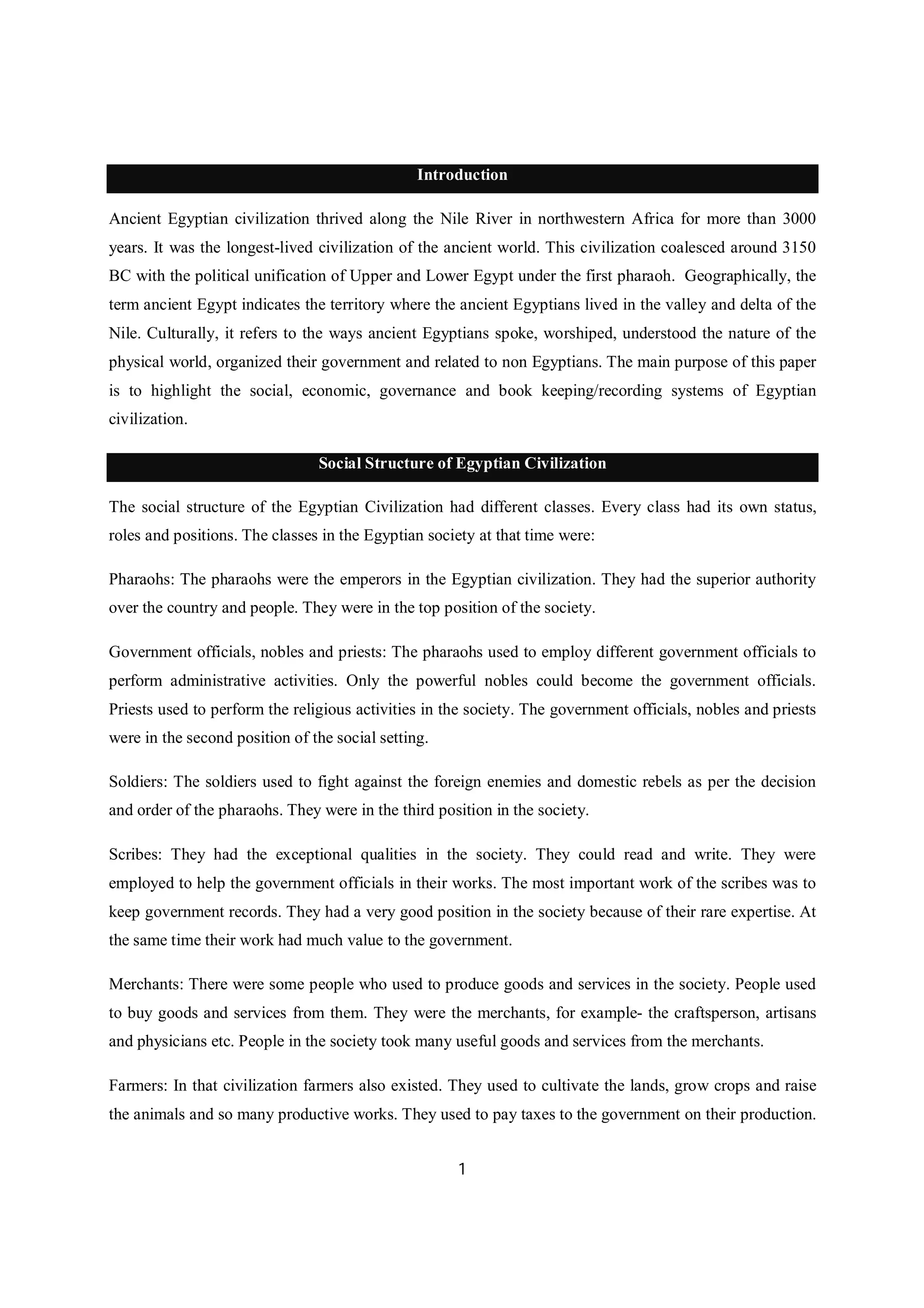 Egyptian civilization: Social Structure, Economic Structure, Governance ...