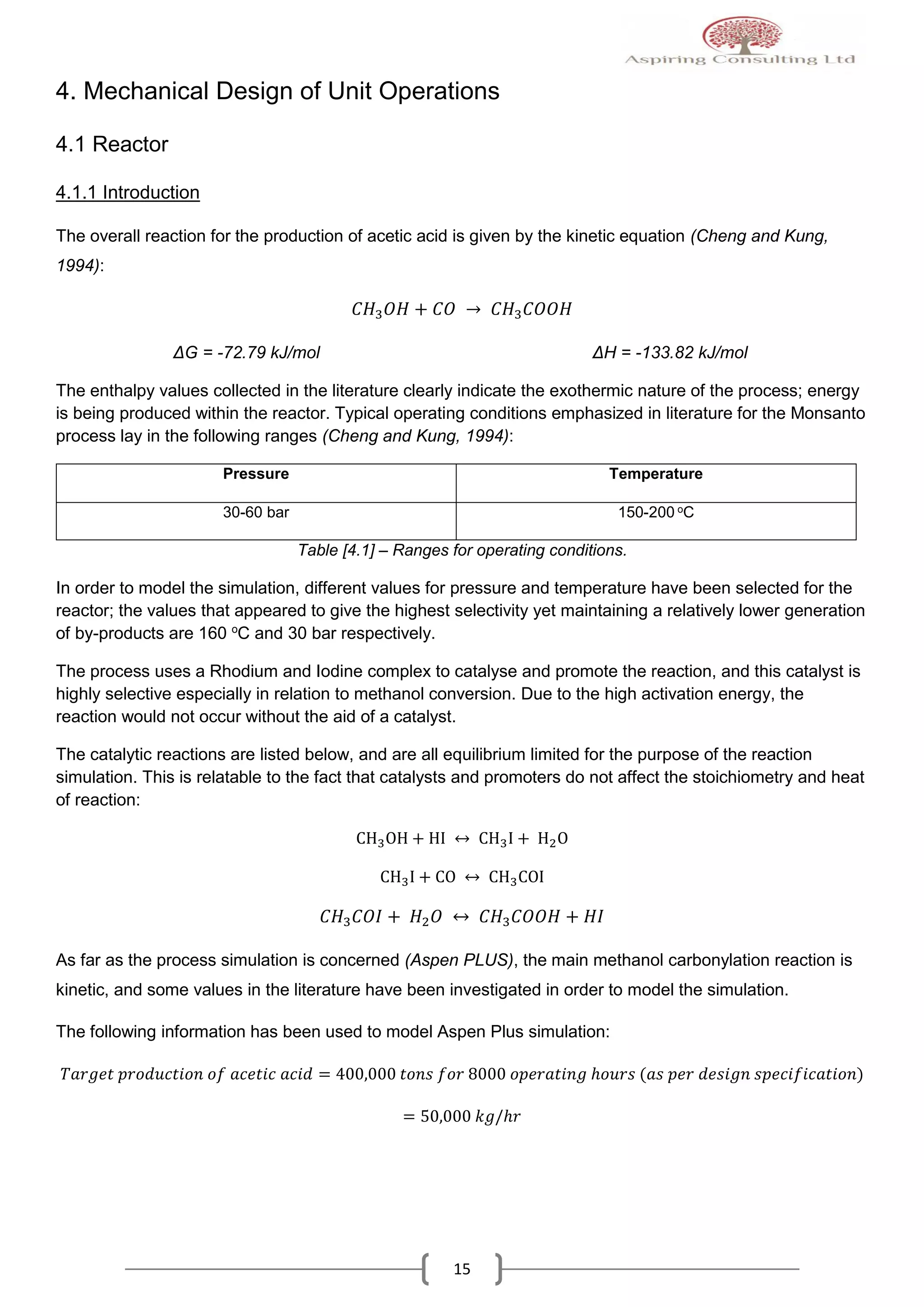 Acetic Acid Process Plant Design | PDF