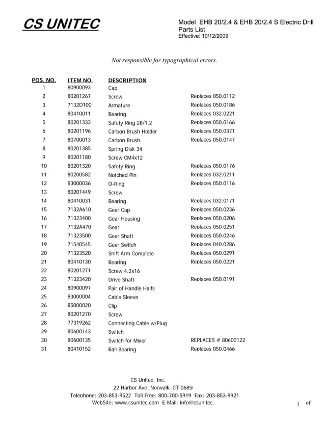 CS Unitec Electric Drills and Drive Units: EHB 20/2.4 S | PDF